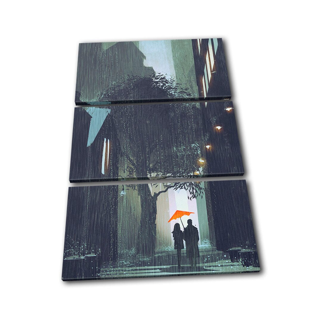 Umbrella Rain Couple Love Illustration TREBLE Canvas Art Print Box ...
