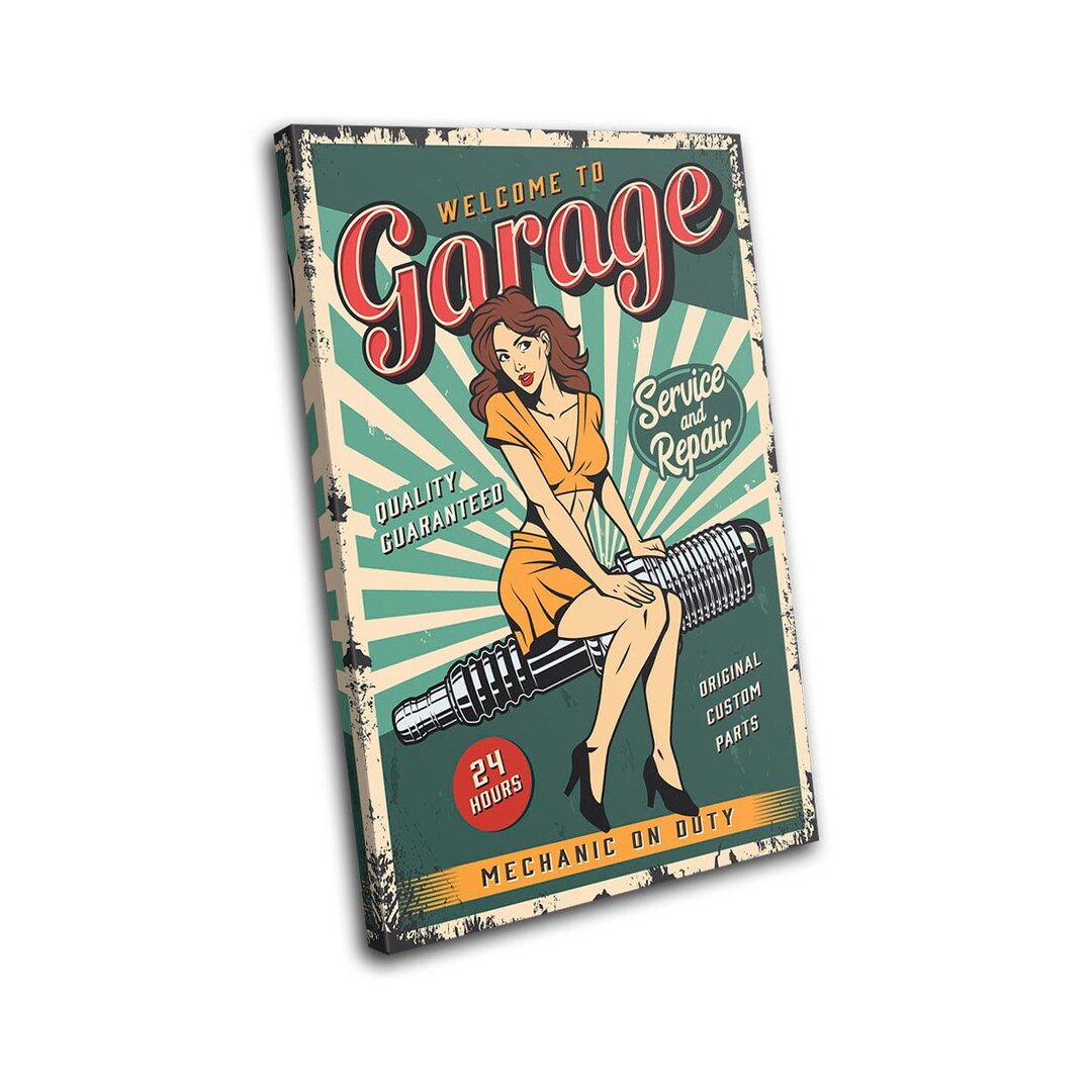 Retro Garage Pin up Car Vintage SINGLE Canvas Art Print Box Framed ...