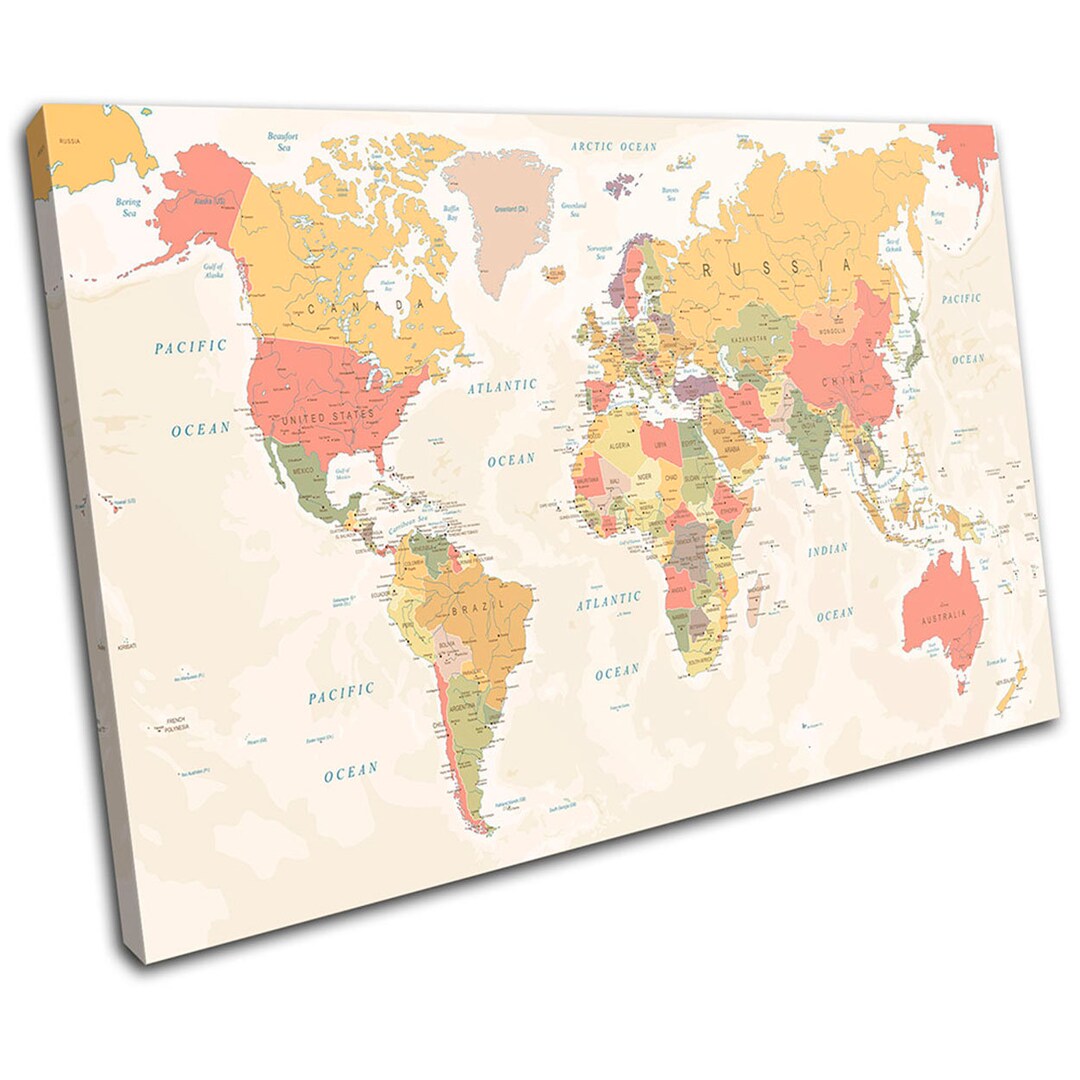 World Atlas Geography Globe Maps Flags SINGLE Canvas Art Print Box ...