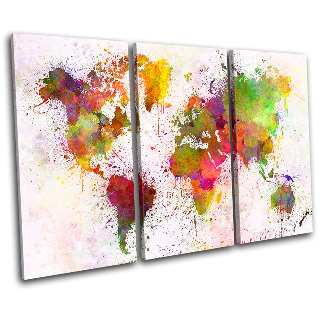 World Abstract Modern Atlas Maps Flags TREBLE Canvas Art Print Box ...