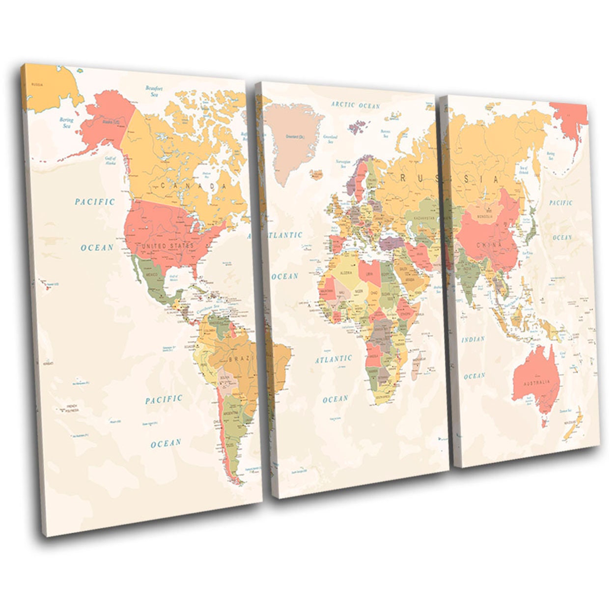 World Atlas Geography Globe Maps Flags TREBLE Canvas Art Print Box ...