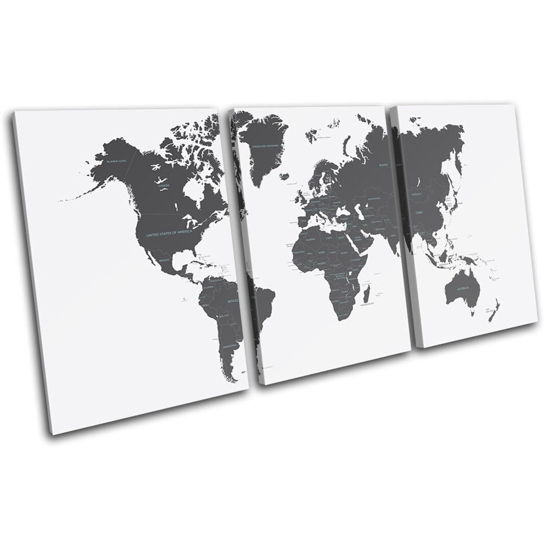 World Atlas Geography Globe Maps Flags TREBLE Canvas Art Print Box ...
