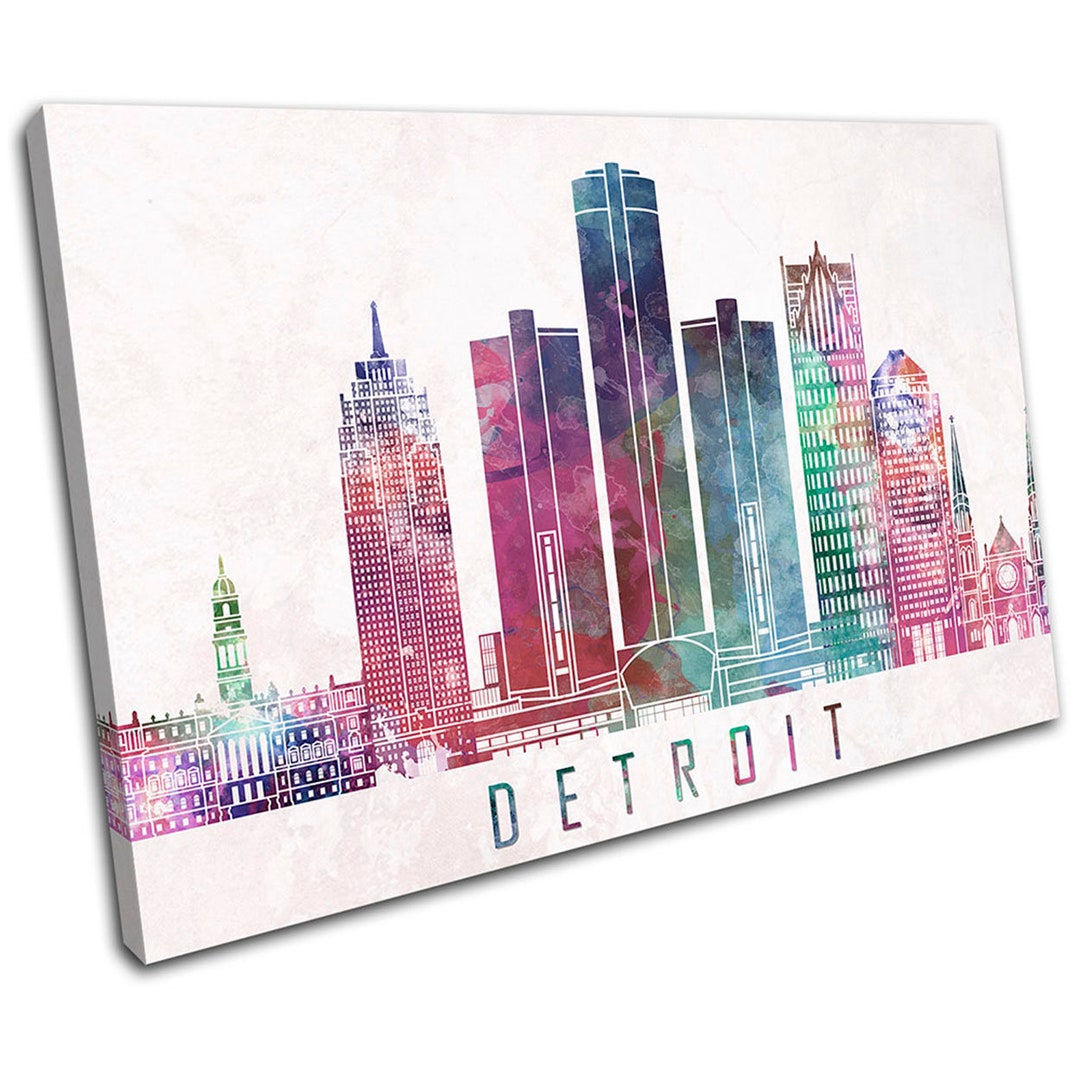 Detroit Colourful Abstract Grunge City SINGLE Canvas Art Print Box ...