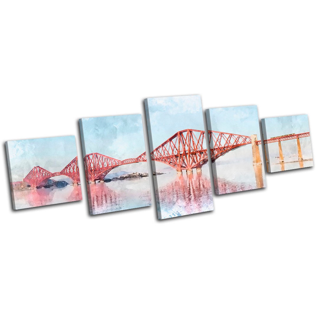 Forth Bridge Watercolour Landmarks MULTI Canvas Art Print Box Framed ...