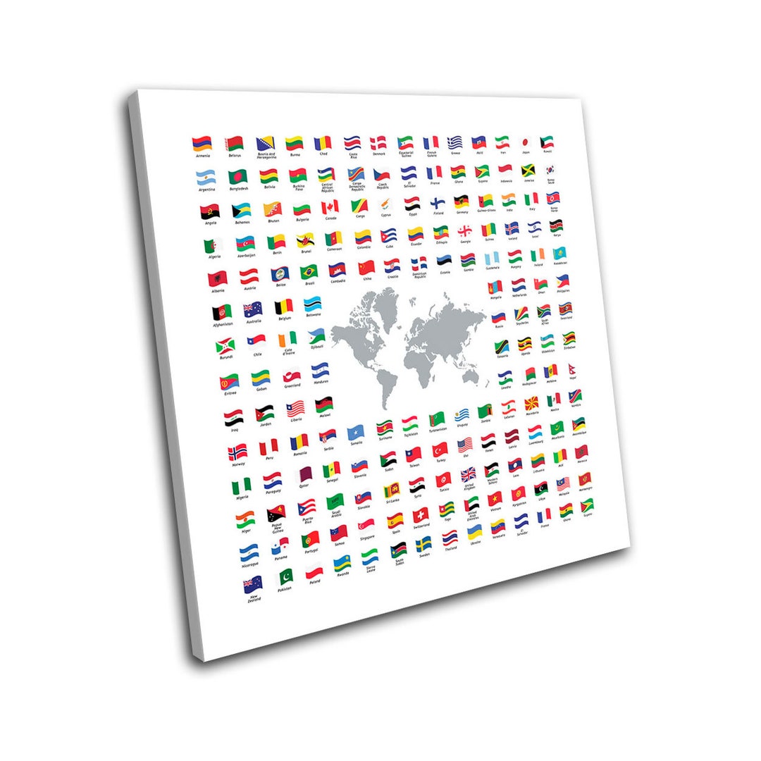 World Atlas Geography Globe Maps Flags SINGLE Canvas Art Print Box ...
