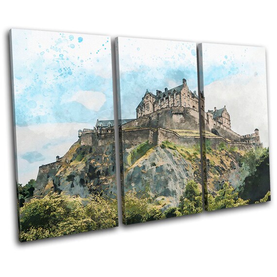 Edinburgh Castle Watercolour Landmarks TREBLE Canvas Art Print - Etsy