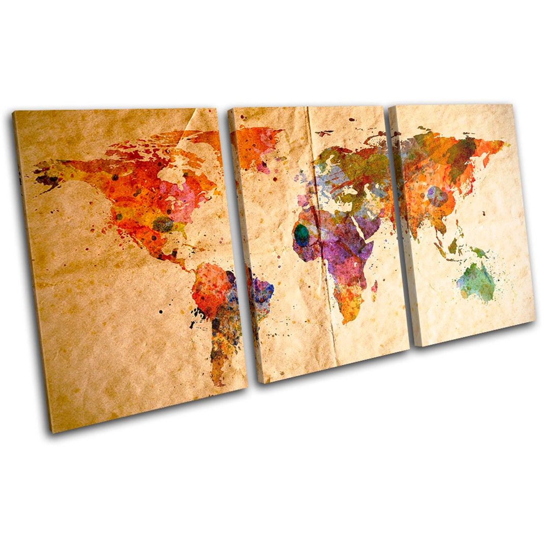 World Abstract Modern Atlas Maps Flags TREBLE Canvas Art Print Box ...