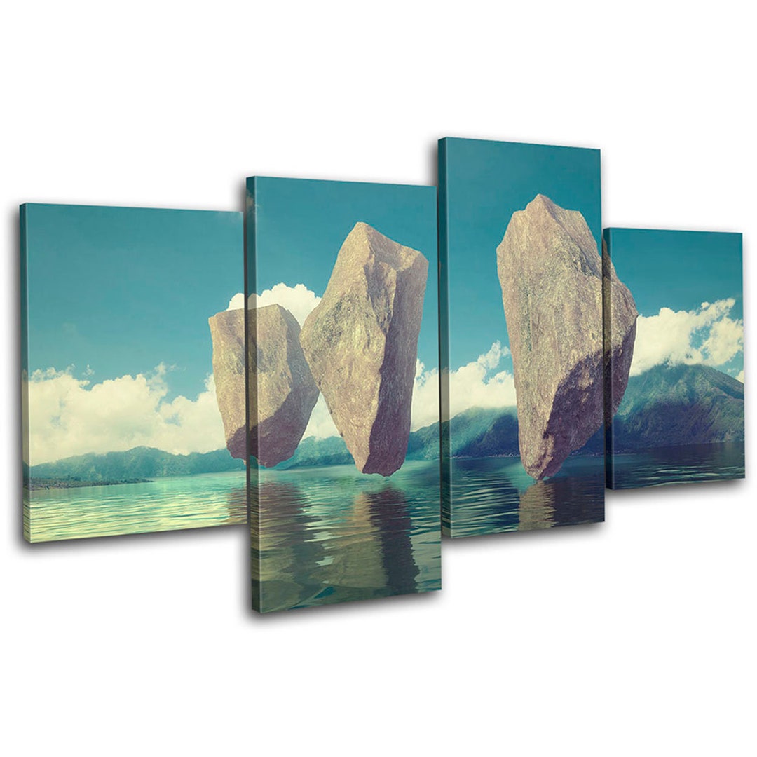 Floating Rocks Lake Surrealism Fantasy MULTI Canvas Art Print Box ...