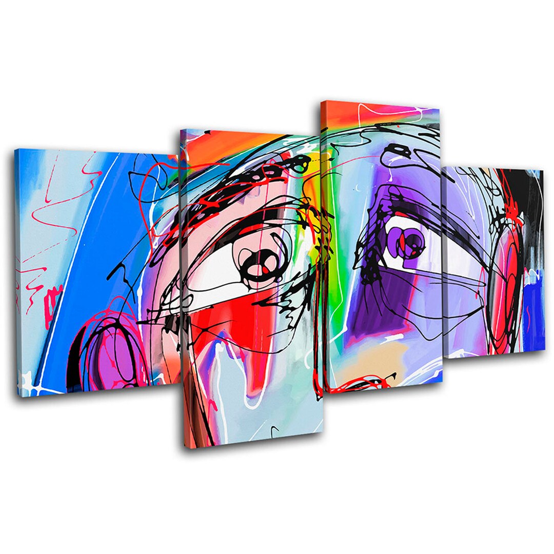 Contemporary Modern Human Face Abstract MULTI Canvas Art Print Box ...
