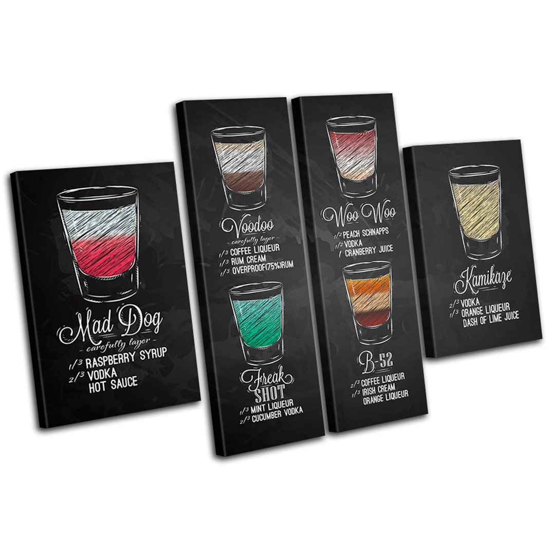 Bar Chalkboard Shots Food Kitchen MULTI Canvas Art Print Box Framed ...
