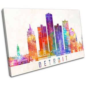 Detroit Colourful Abstract Grunge City SINGLE Canvas Art Print Box ...