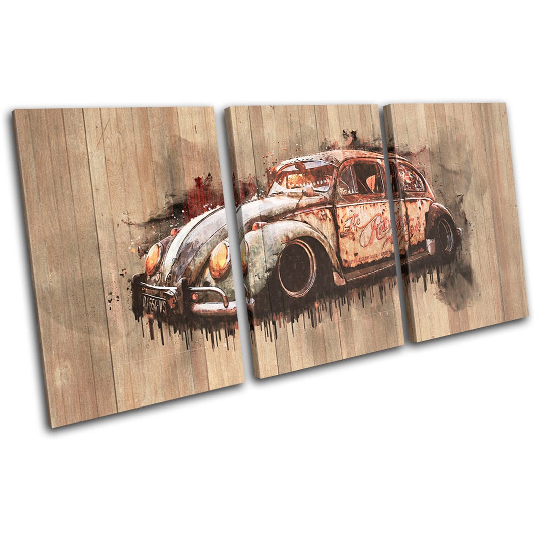 Rustic Garage Rat Rod Man Cave Cars TREBLE Canvas Art Print Box Framed ...