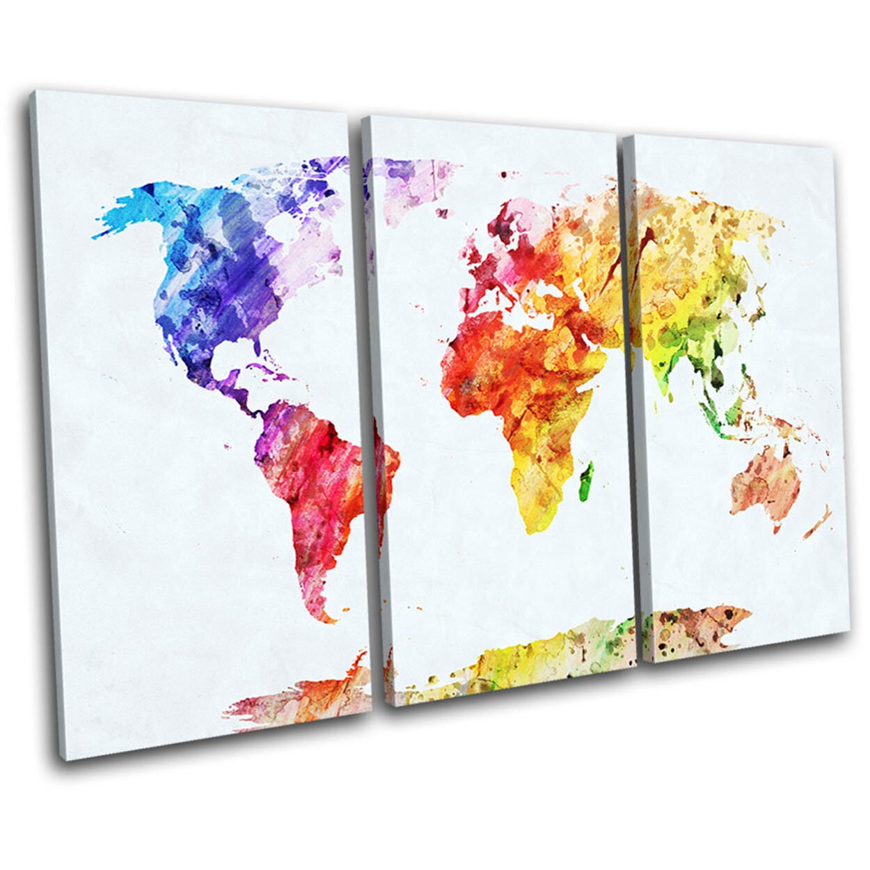 World Atlas Water Colour Maps Flags TREBLE Canvas Art Print Box Framed ...