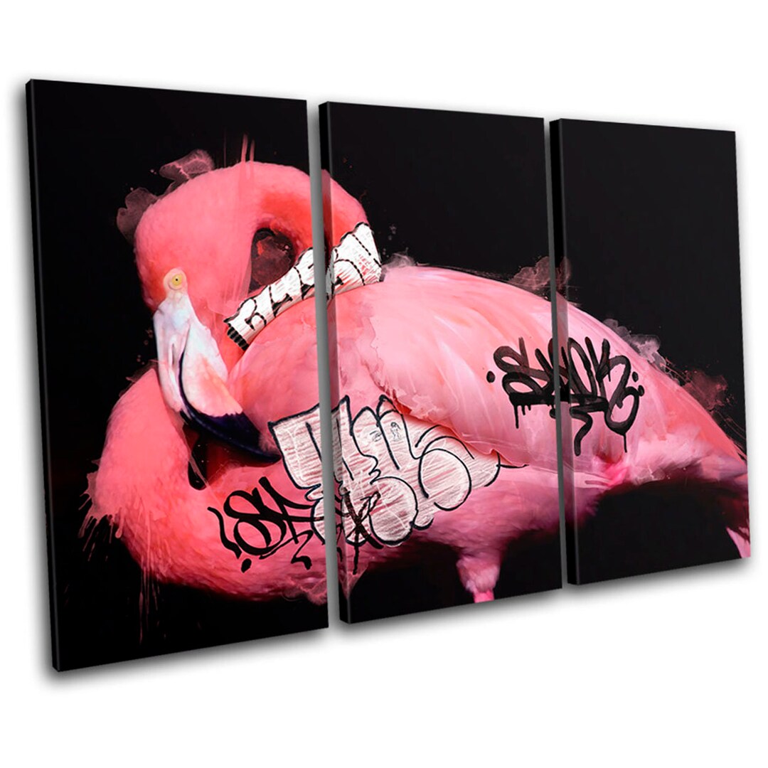 Pink Flamingo Urban Graffiti Animals TREBLE Canvas Art Print Box Framed ...
