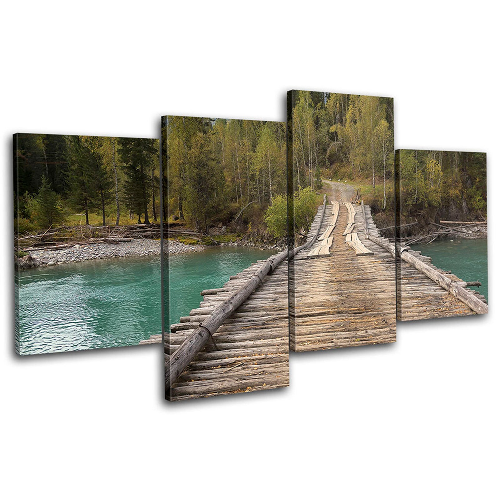 Wooden Bridge River Forest Landscapes MULTI Canvas Art Print - Etsy