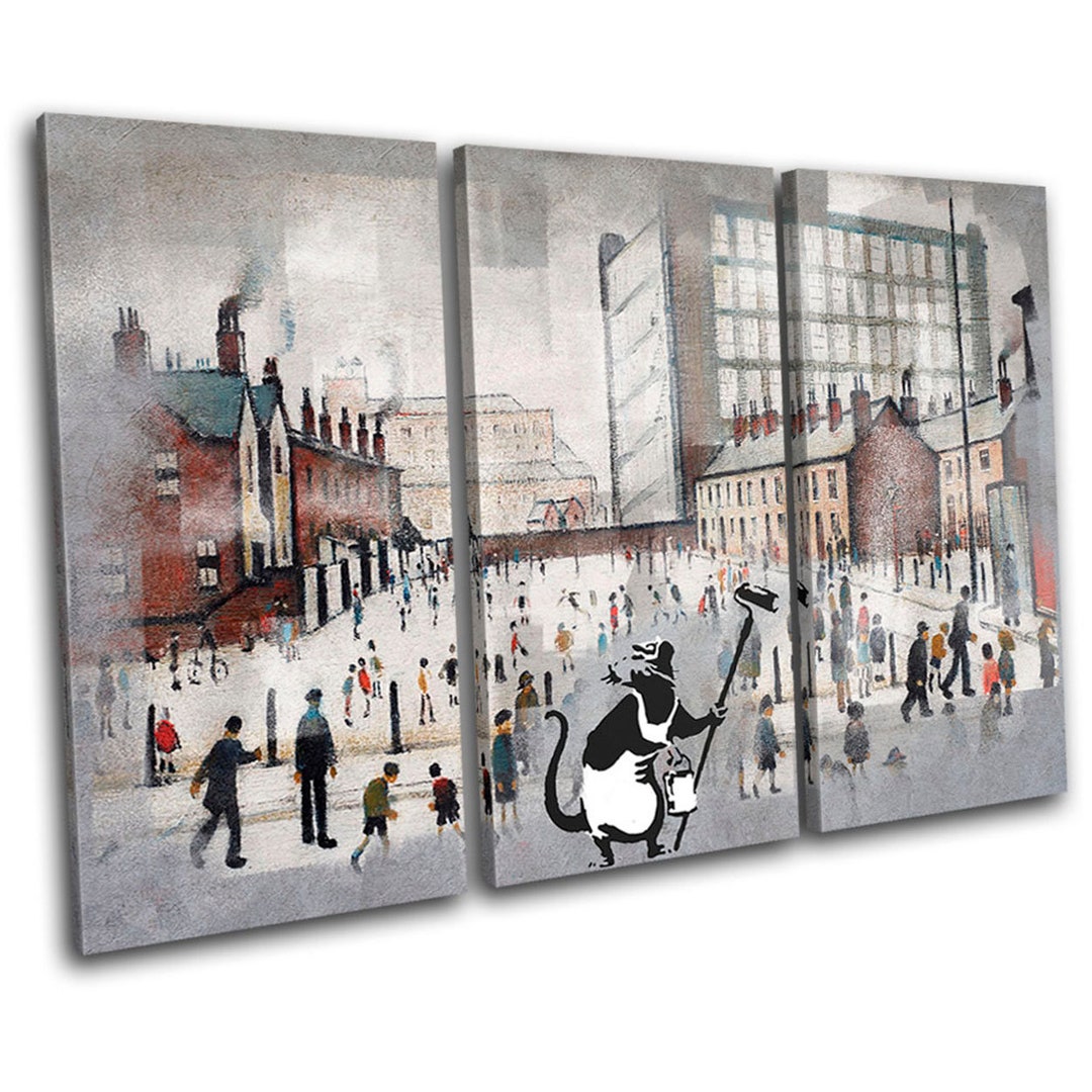 LS Lowry Street Banksy Painter Urban TREBLE Canvas Art Print Box Framed ...