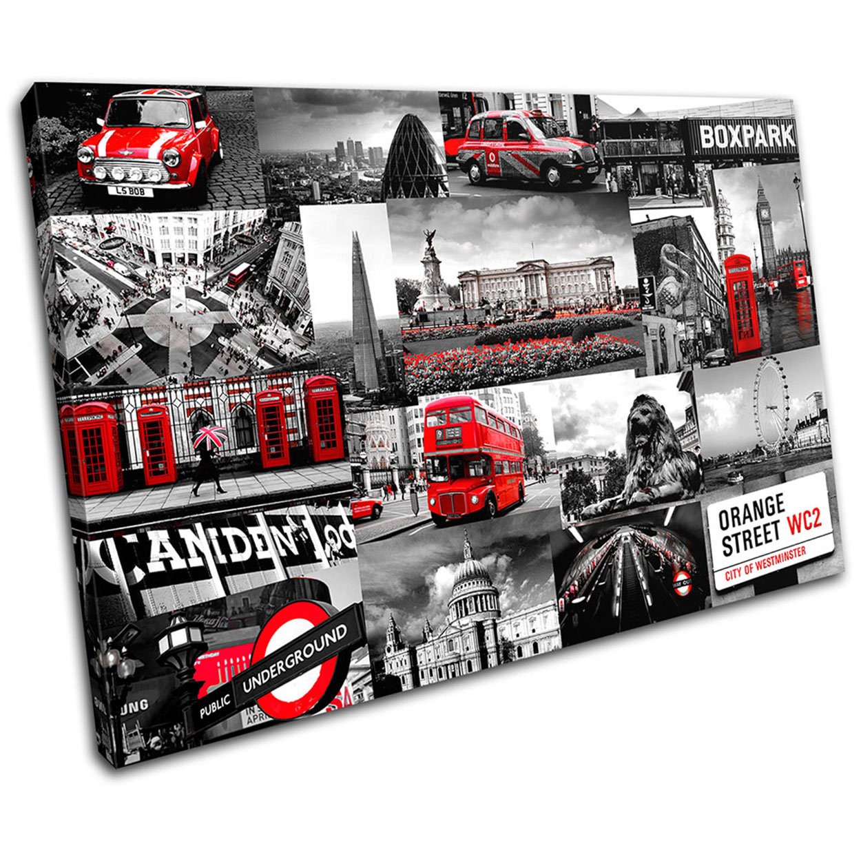 London Collage Red Bus Underground Mini Cooper City Canvas Art Print ...