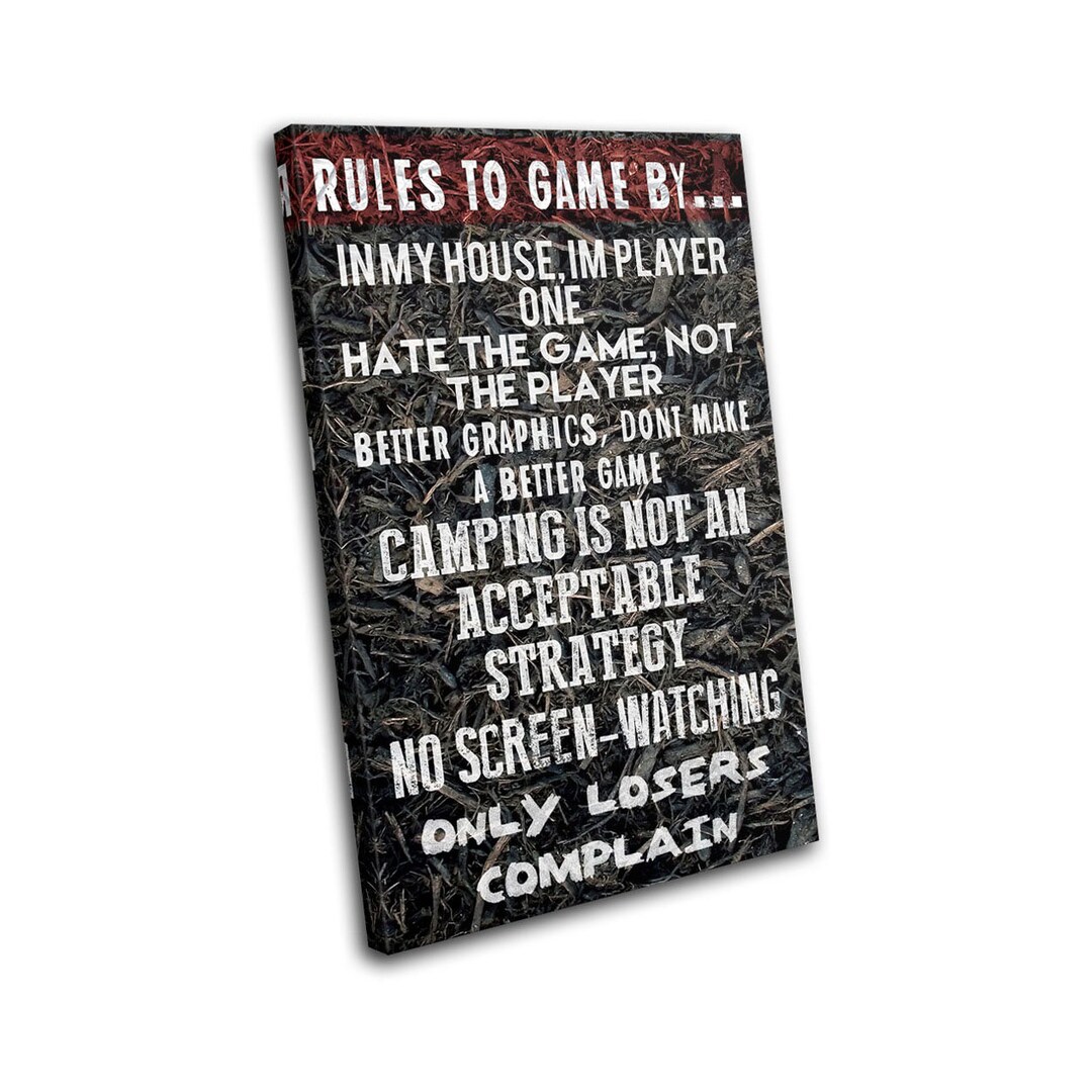 Gaming COD Man Cave House Rules Typography Canvas Art Print Box Framed ...