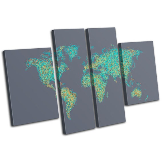 World Atlas Geography Globe Maps Flags MULTI Canvas Art Print | Etsy