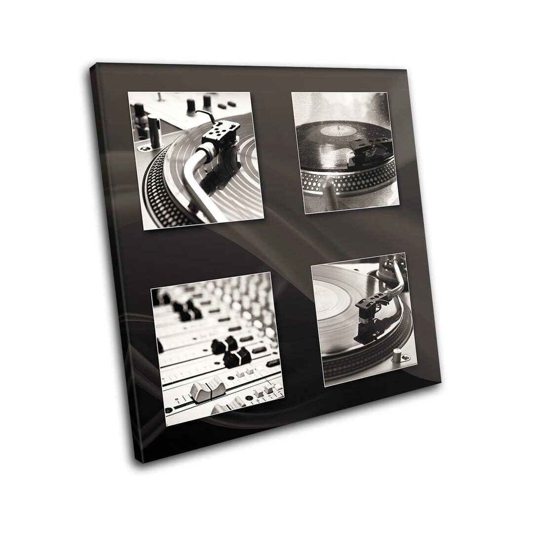 Montage Technics Collage Decks Vinyl Turn Tables DJ Club Canvas Art ...