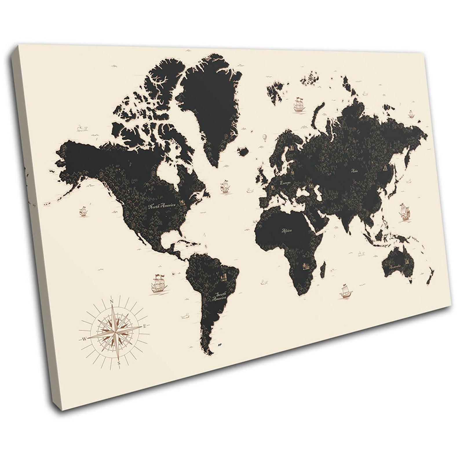 World Black Capitals Atlas Maps Flags SINGLE Canvas Art Print Box ...