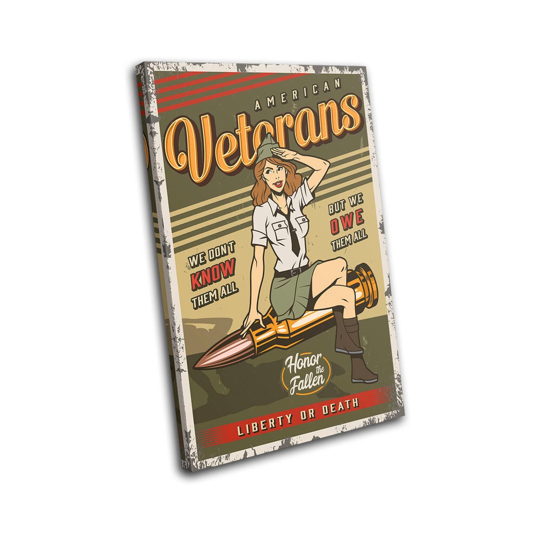 Retro Pin up Army Military Vintage SINGLE Canvas Art Print Box Framed ...