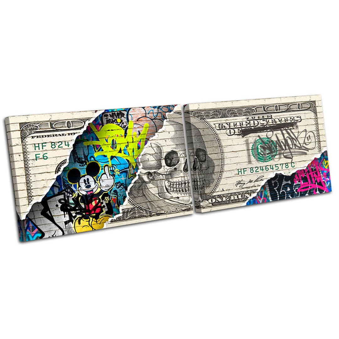 Urban Grunge Money Cash Dollar Graffiti MULTI Canvas Art Print Box ...