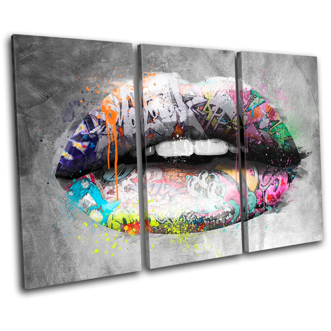 Graffiti Lips Urban Grunge Fashion TREBLE Canvas Art Print Box Framed ...