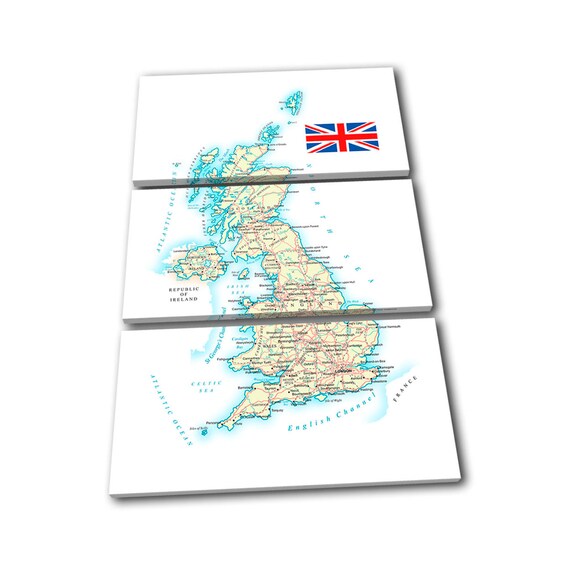 Britain United Kingdom Atlas Maps Flags TREBLE Canvas Art | Etsy