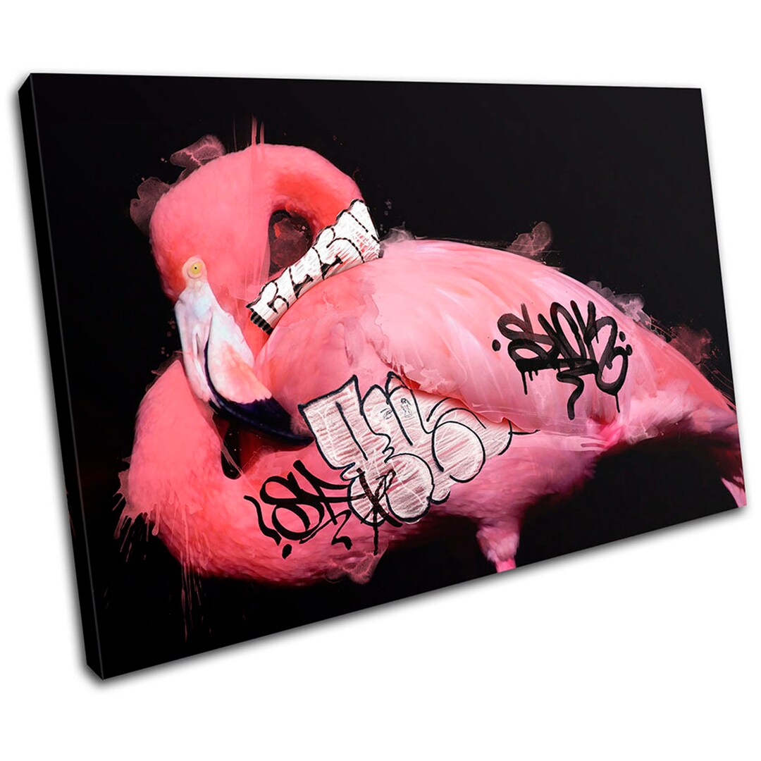 Pink Flamingo Urban Graffiti Animals SINGLE Canvas Art Print Box Framed ...