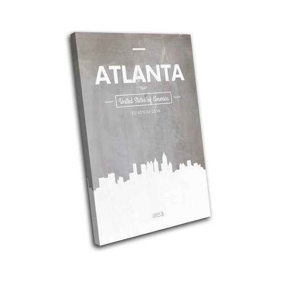 Atlanta USA Skyline Typography City SINGLE Canvas Art Print | Etsy