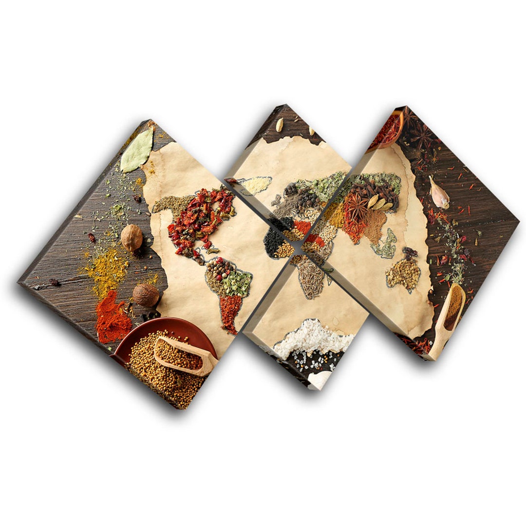 World Atlas Spices Kitchen Maps Flags MULTI Canvas Art Print Box Framed ...