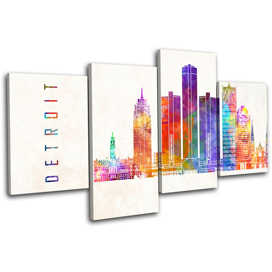 Detroit Colourful Abstract Grunge City MULTI Canvas Art Print Box ...