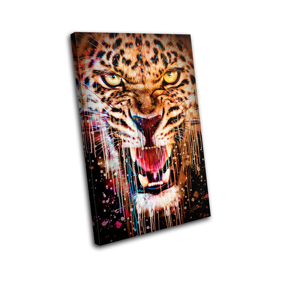 Leopard Paint Drip Abstract Animals SINGLE Canvas Art Print Box Framed ...