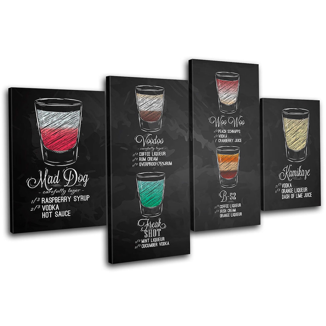 Bar Chalkboard Shots Food Kitchen MULTI Canvas Art Print Box Framed ...
