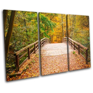 Wooden Forest Bridge Autumn Landscapes TREBLE Canvas Art Print Box ...