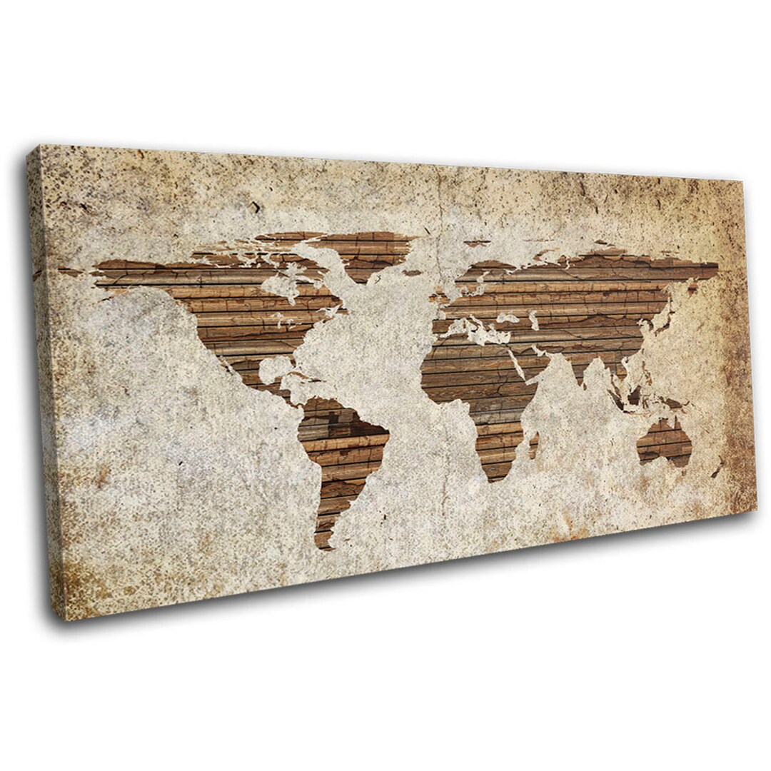 World Abstract Wood Atlas Maps Flags SINGLE Canvas Art Print Box Framed ...