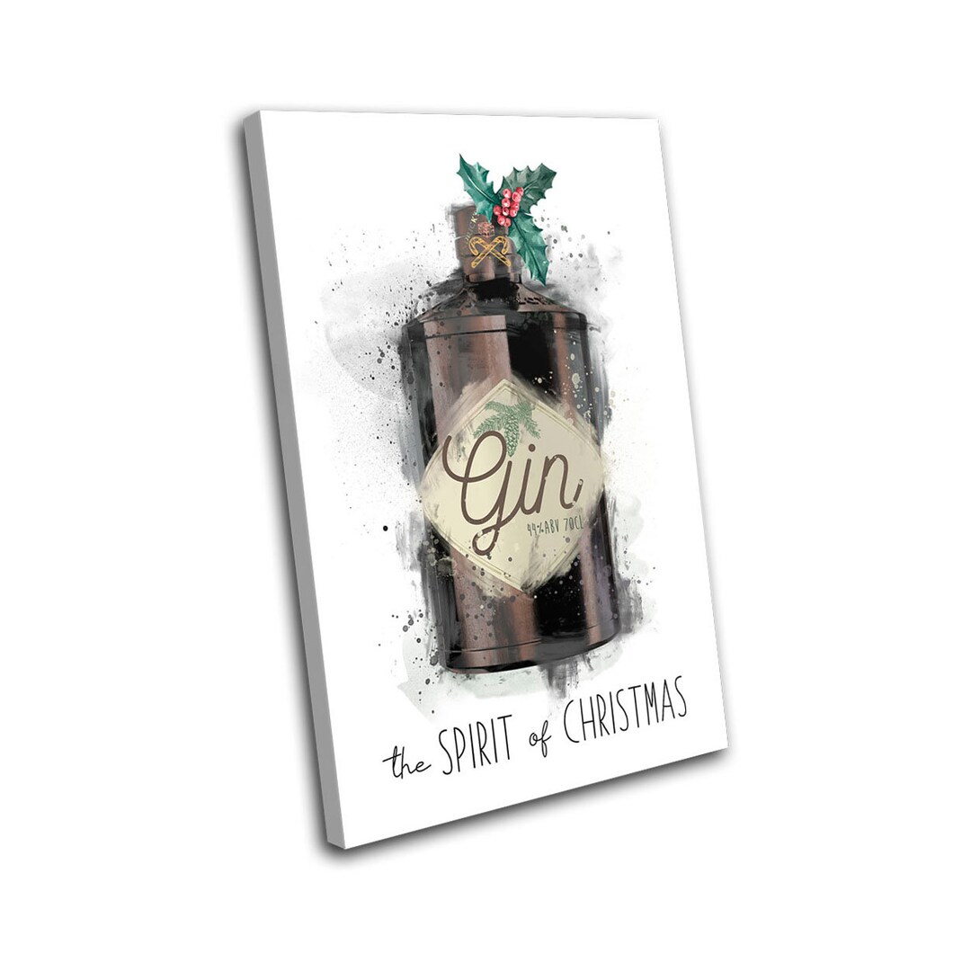 Christmas Festive Gin Illustration SINGLE Canvas Art Print Box Framed ...