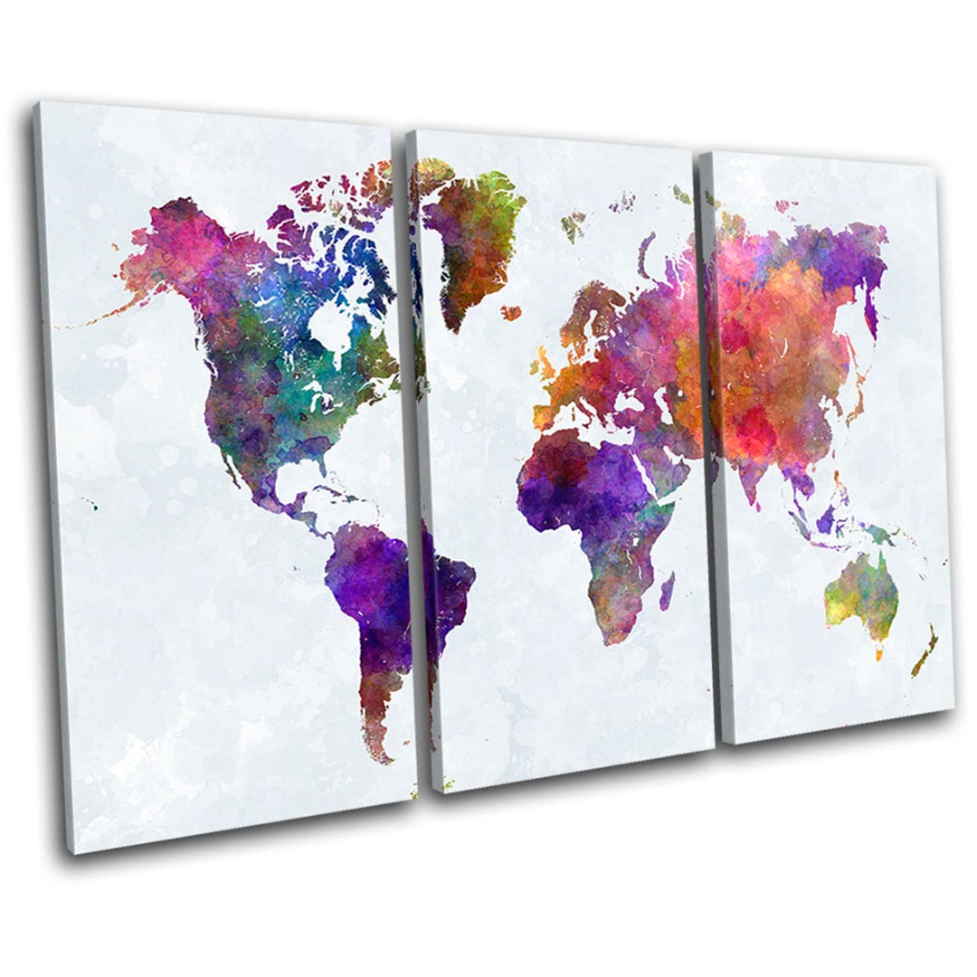 World Abstract Modern Atlas Maps Flags TREBLE Canvas Art Print Box ...