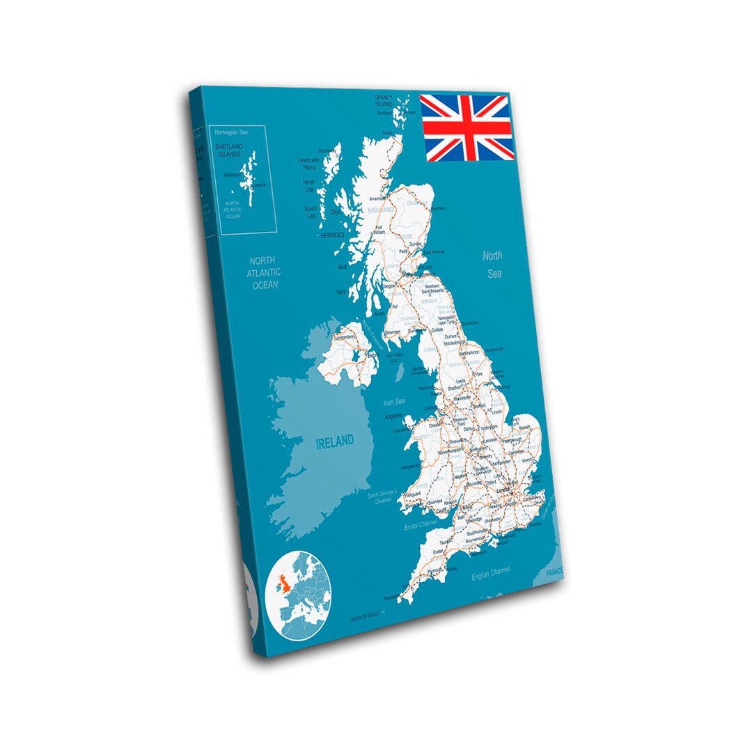 Britain United Kingdom Atlas Maps Flags SINGLE Canvas Art Print Box ...