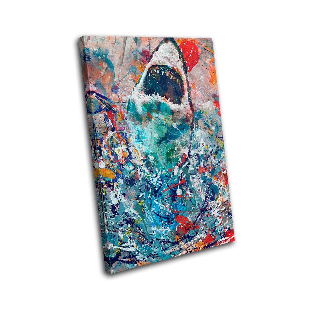 Abstract Great White Shark Animals SINGLE Canvas Art Print Box Framed ...