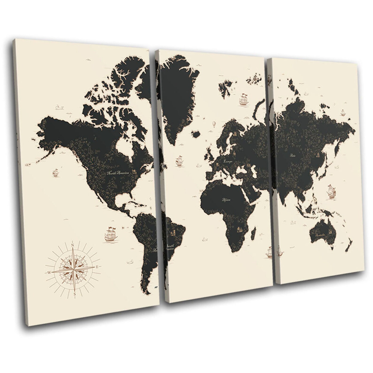World Black Capitals Atlas Maps Flags TREBLE Canvas Art Print Box ...