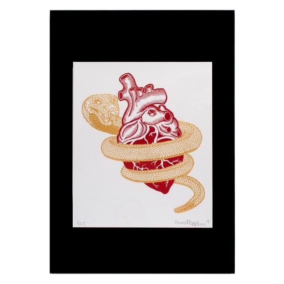 Snake Bite Heart Screen Print - Etsy