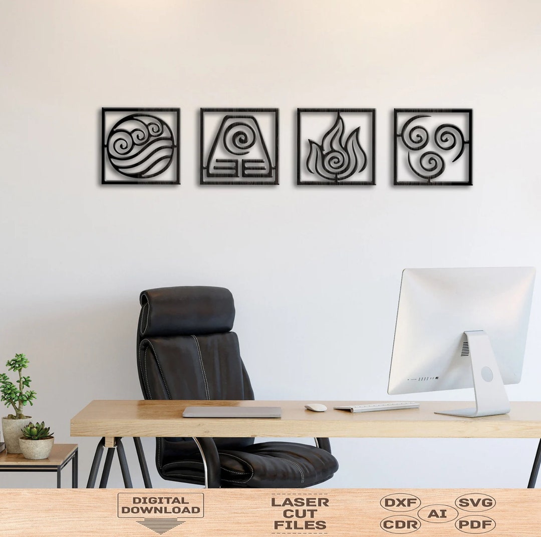 Earth Elements Svg,four Elements Wall Decor, Laser Cut Wall Art,4 Piece ...