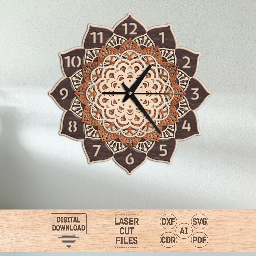 Mandala Clock Svg, Mandala Clock Pdf, Wood Mandala Clock Svg, Wood ...