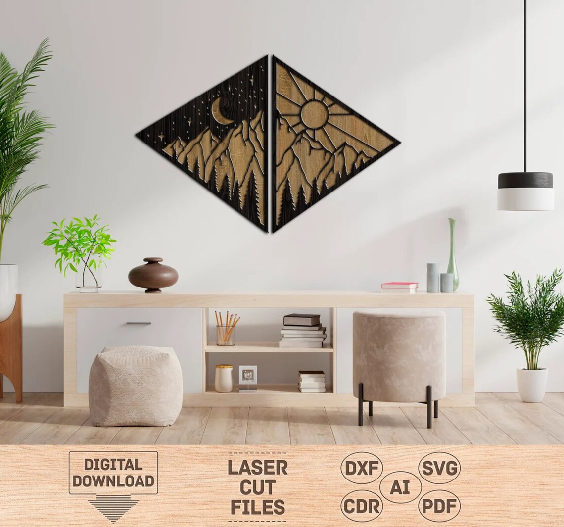 Sun and Moon Svg, Sun and Moon Pdf, Sun and Moon Dxf, Mountain and Wood ...