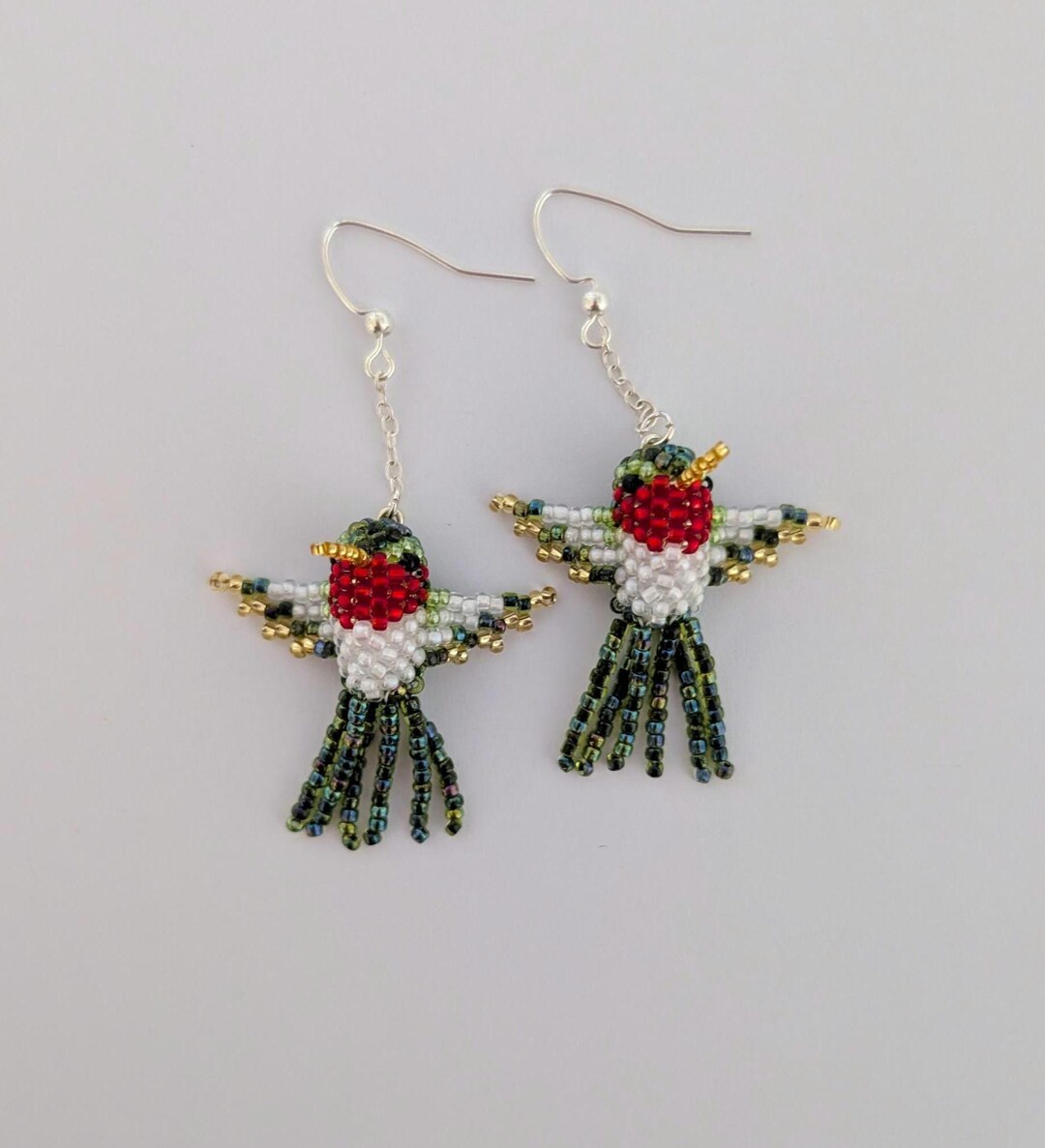 Handmade Seed Bead Hummingbird Earrings - Etsy
