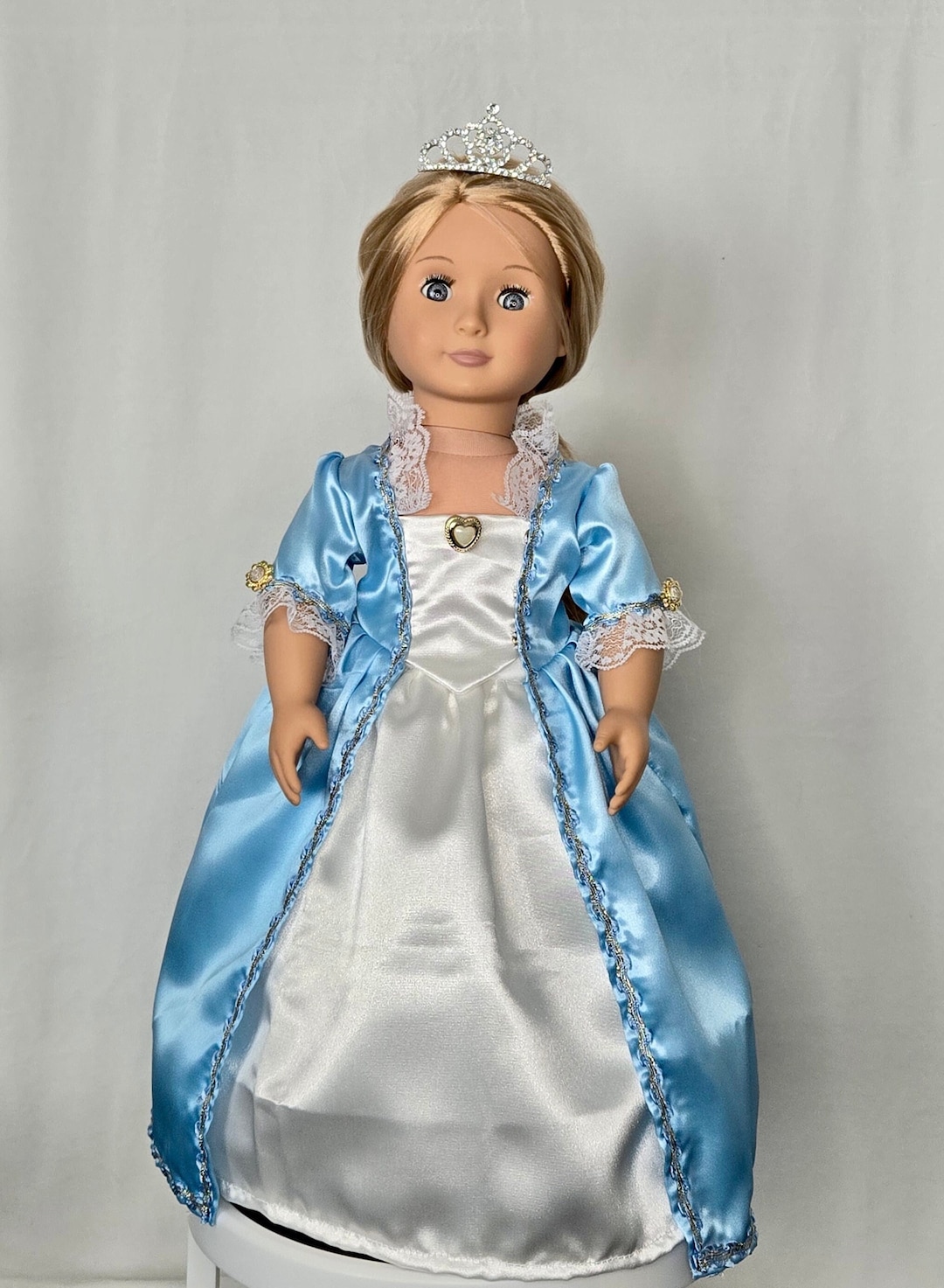 Handmade Rococo Doll Outfit: Blue & Gold Gown With Tiara (fits 18 Inch ...