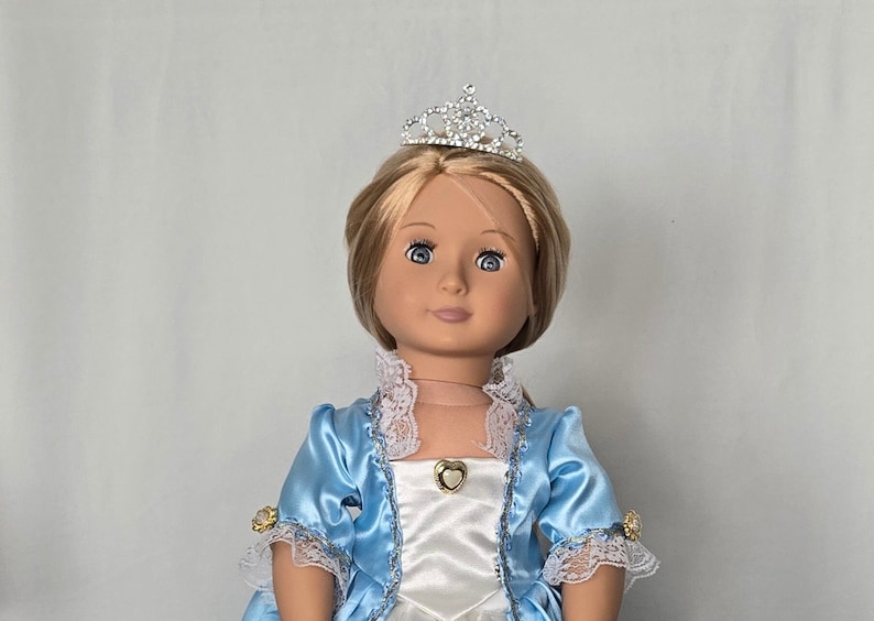 Handmade Rococo Doll Outfit: Blue & Gold Gown With Tiara (fits 18 Inch ...