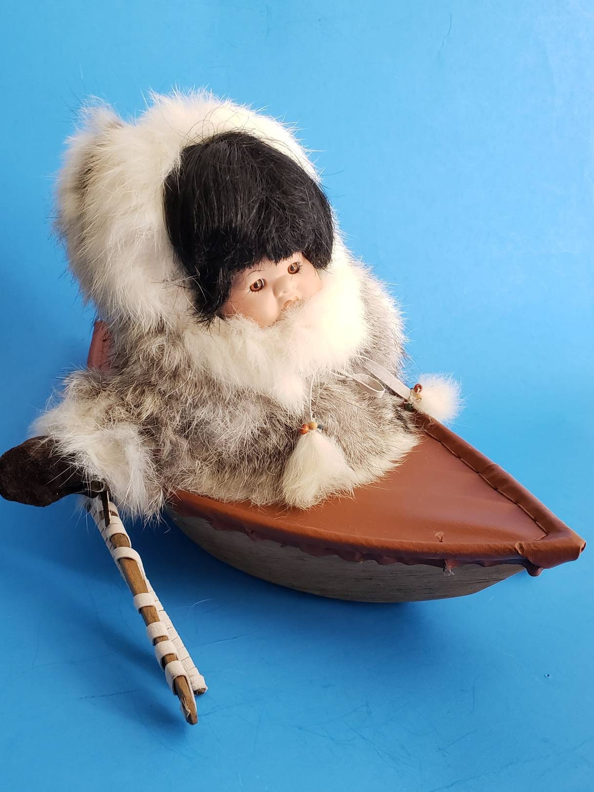 ESKIMO Doll in Canoe With Paddles Collectible Doll Limited - Etsy